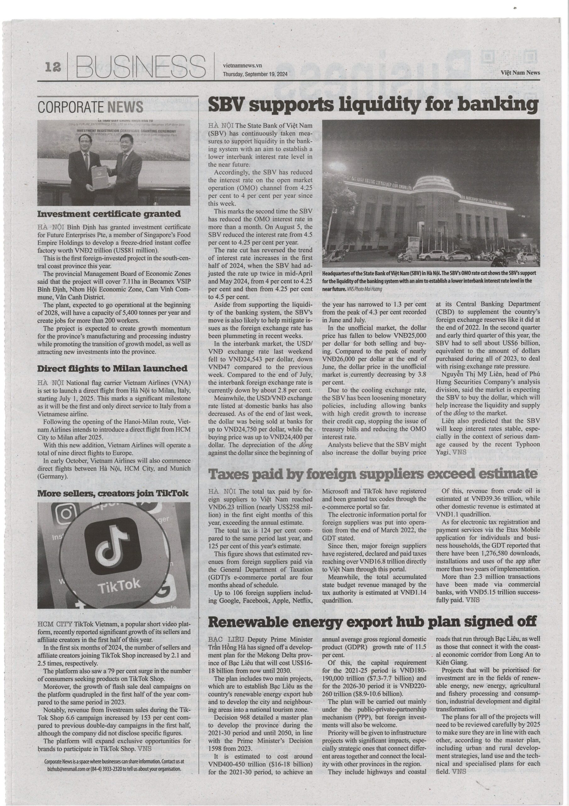 SBV Supports Liquidity For Banking 2025